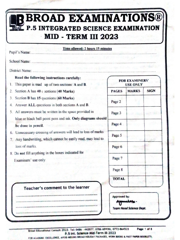 Broad p.5 SCI Mid Term 2 2023 | PDF