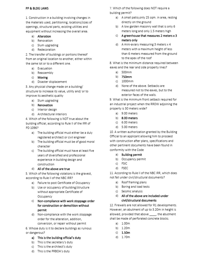 SPP and BLDG Laws Answer Key | PDF | Stairs