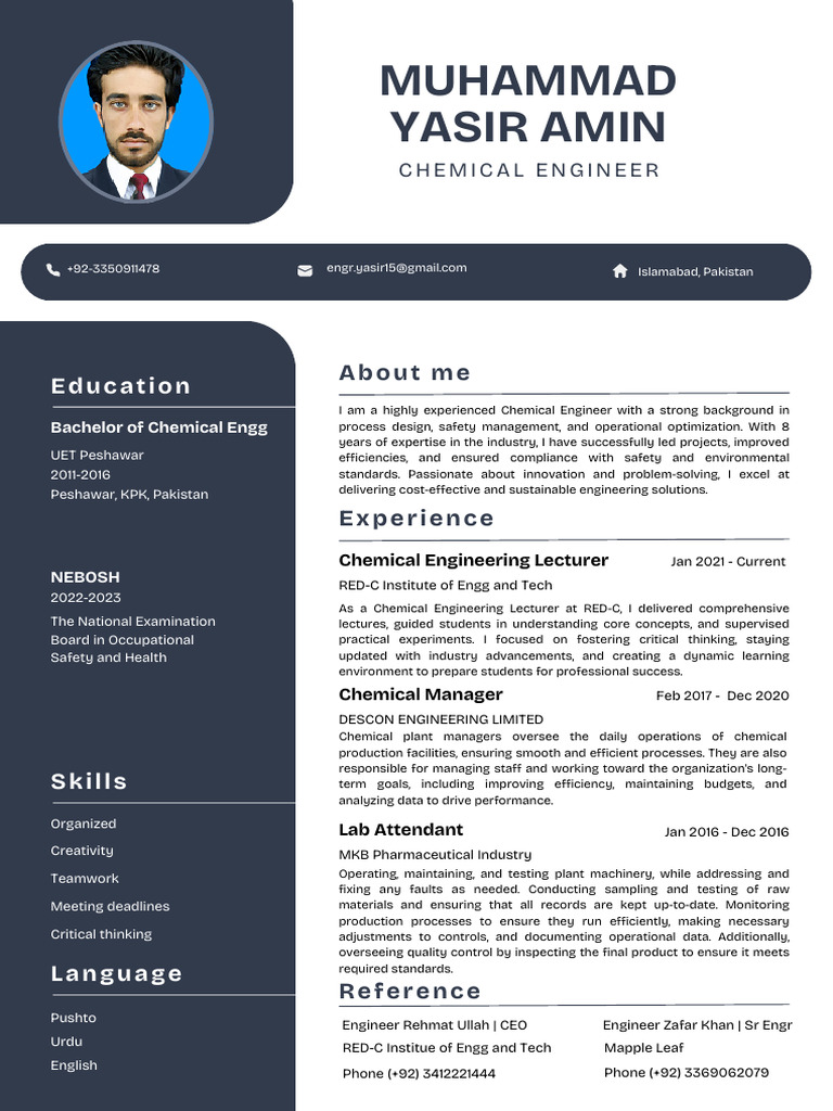 M Yasir Amin Engg and Safety CV | PDF | Engineering