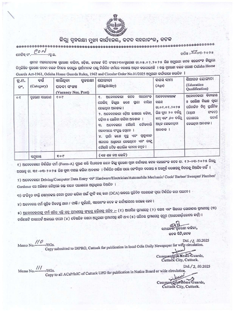Cuttack Home Guard Form 2025 Compressed 1 | PDF