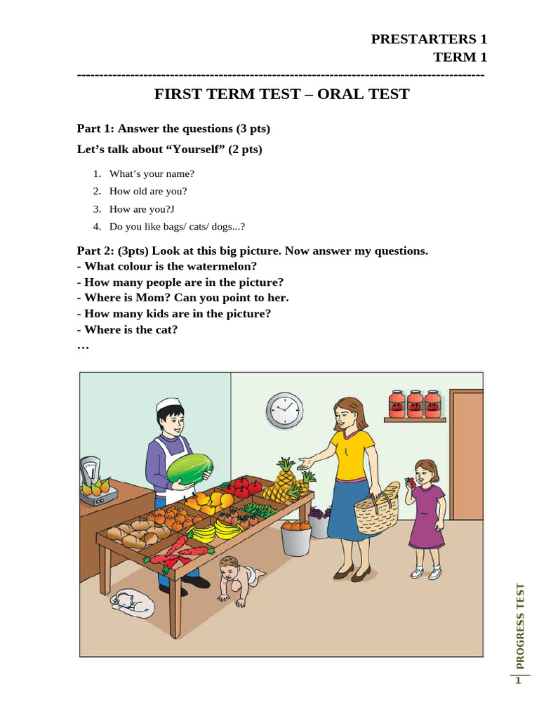 Prestarters. Eot 1 - Oral Test. For Teacher | PDF