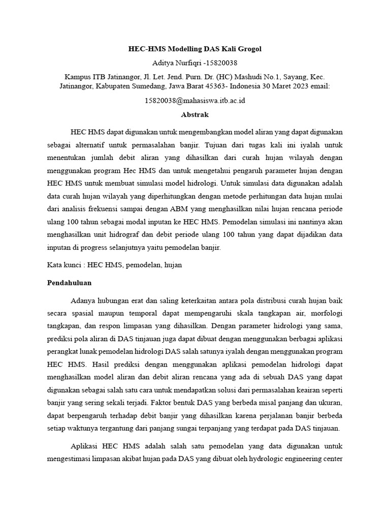 HEC-HMS Laporan KATING | PDF