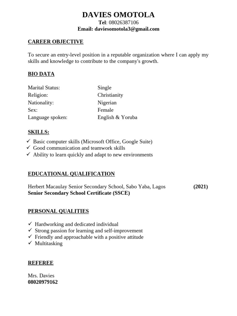 Entry-Level Job Seeker Profile | PDF