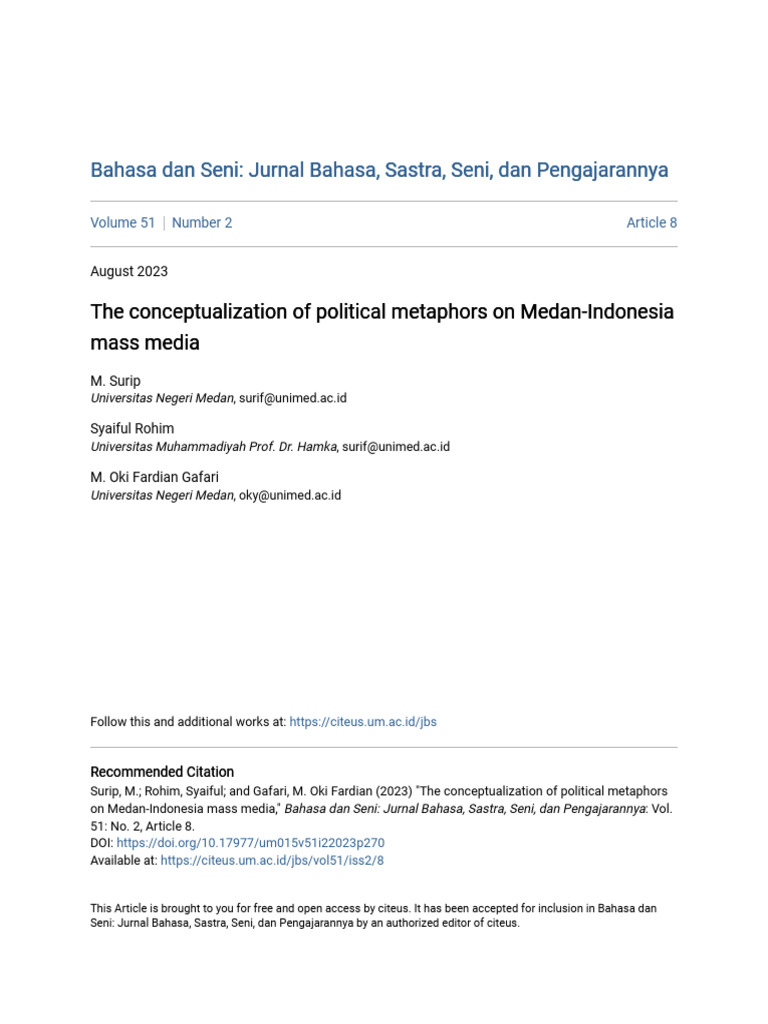 The conceptualization of political metaphors on Medan-Indonesia m | PDF ...
