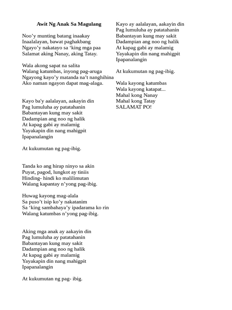 Tribute To Parents Song | PDF