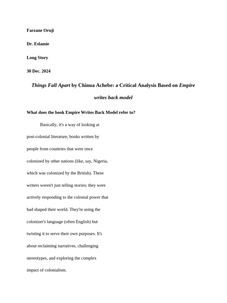 Things Fall Apart by Achebe, Empire Writes Back Mode | PDF