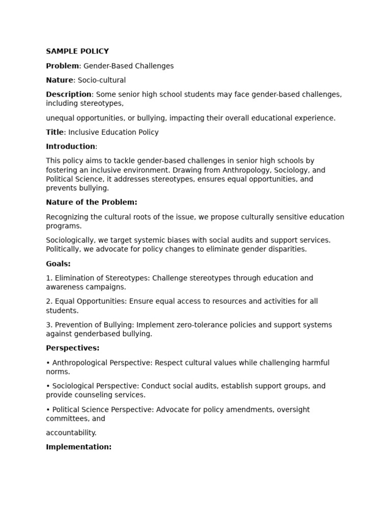 Gender Equity Policy for High Schools | PDF