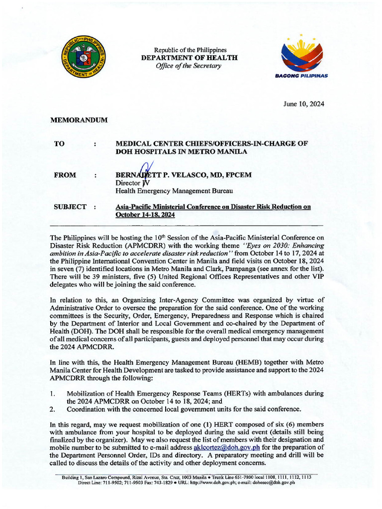(Memo) Apmcdrr - Doh MM Hosp | PDF
