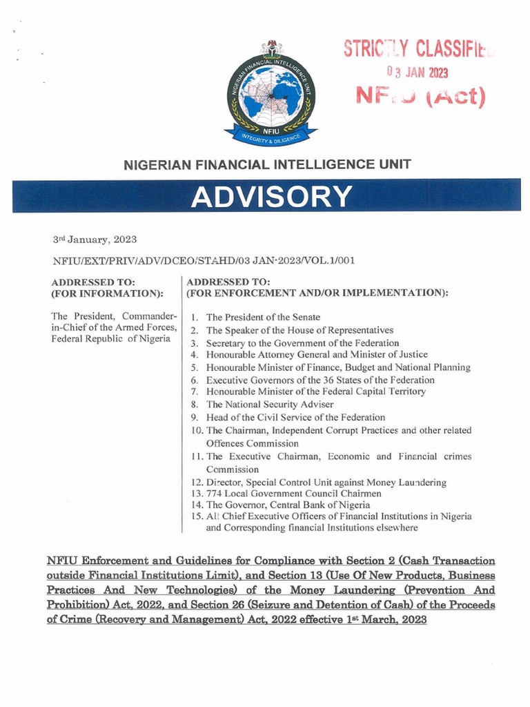 Signed Advisory On Cash Restriction | PDF | Money Laundering | Fine (Penalty)