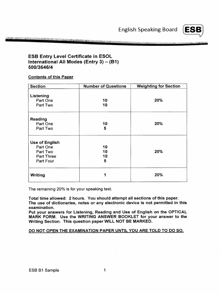 ESB B1 Sample 1 | PDF