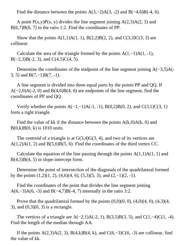 Class 10 Chapter 7 Coordinate Geometry Revision Questions | PDF
