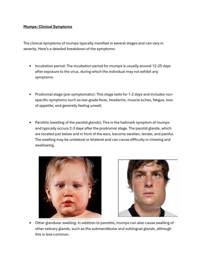 Mumps Clinical Symptoms | PDF