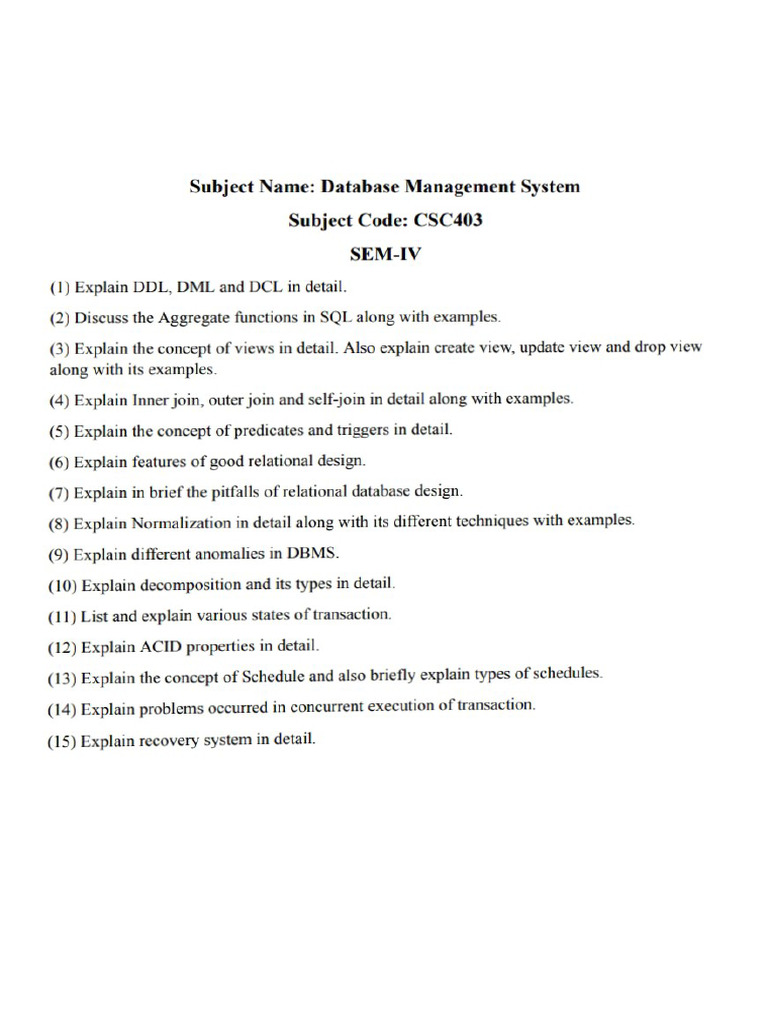 DBMS Important Question | PDF
