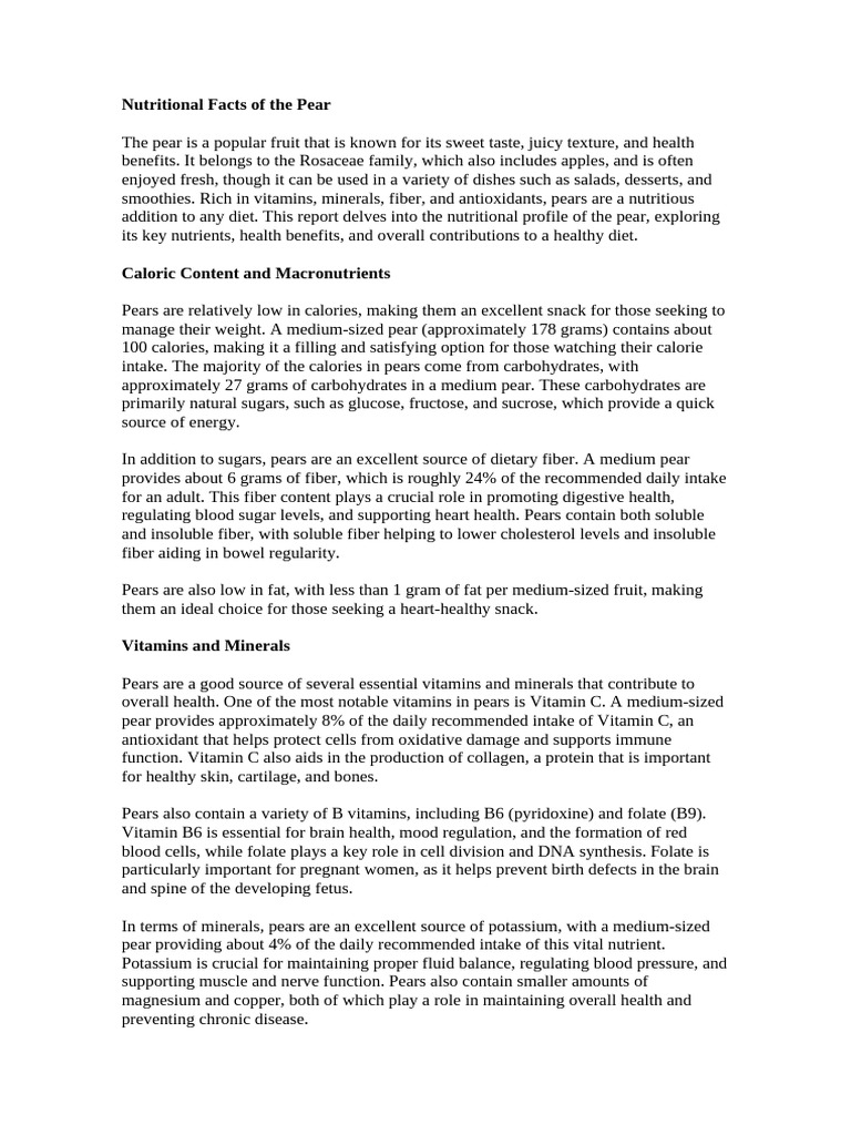 Nutritional Facts of the Pear | PDF | Dietary Fiber | Diet & Nutrition