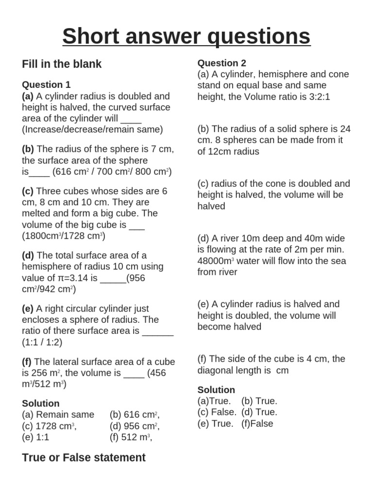 SHORT ANSWER TYPE QUESTIONS | PDF