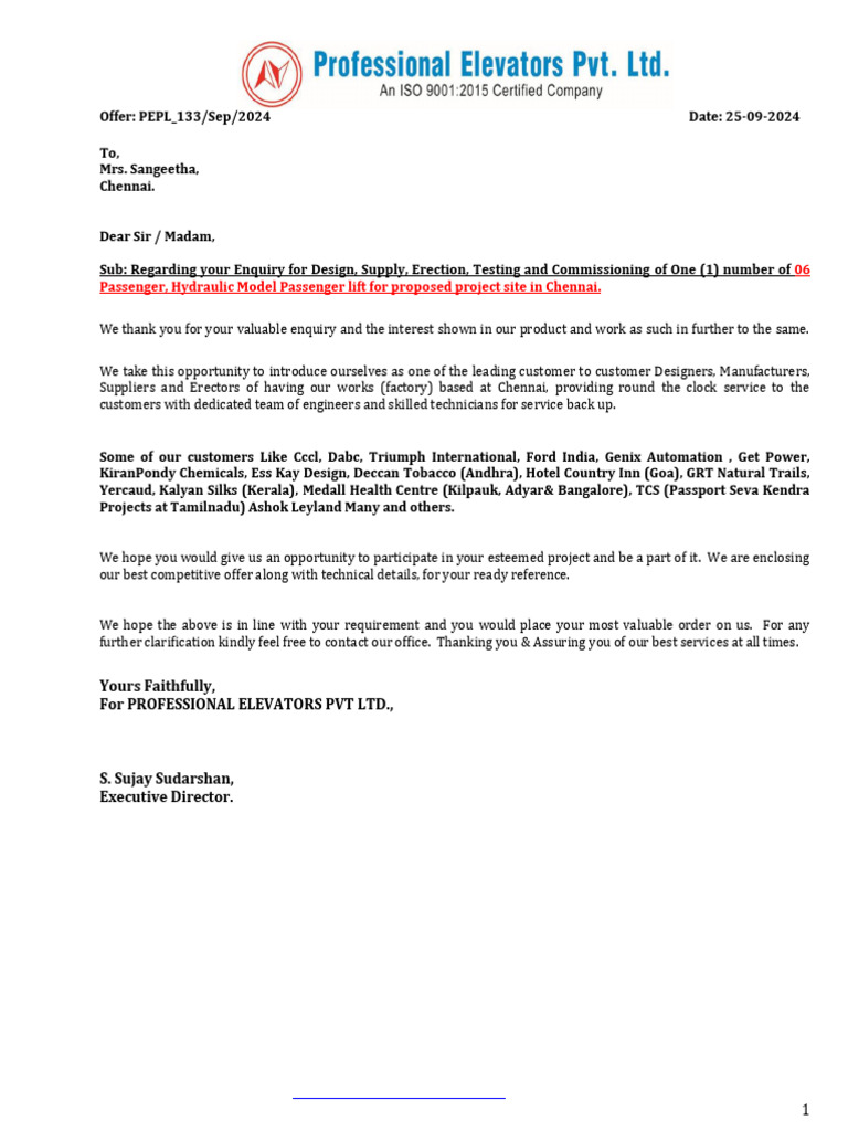 Elevator PEPL133_SANGEETHA-HYD-SS-ATD-6P-3 STOPS | PDF | Elevator | Prices