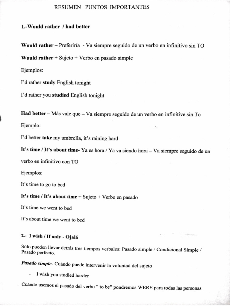 Resumen Inglés. Puntos Importantes | PDF