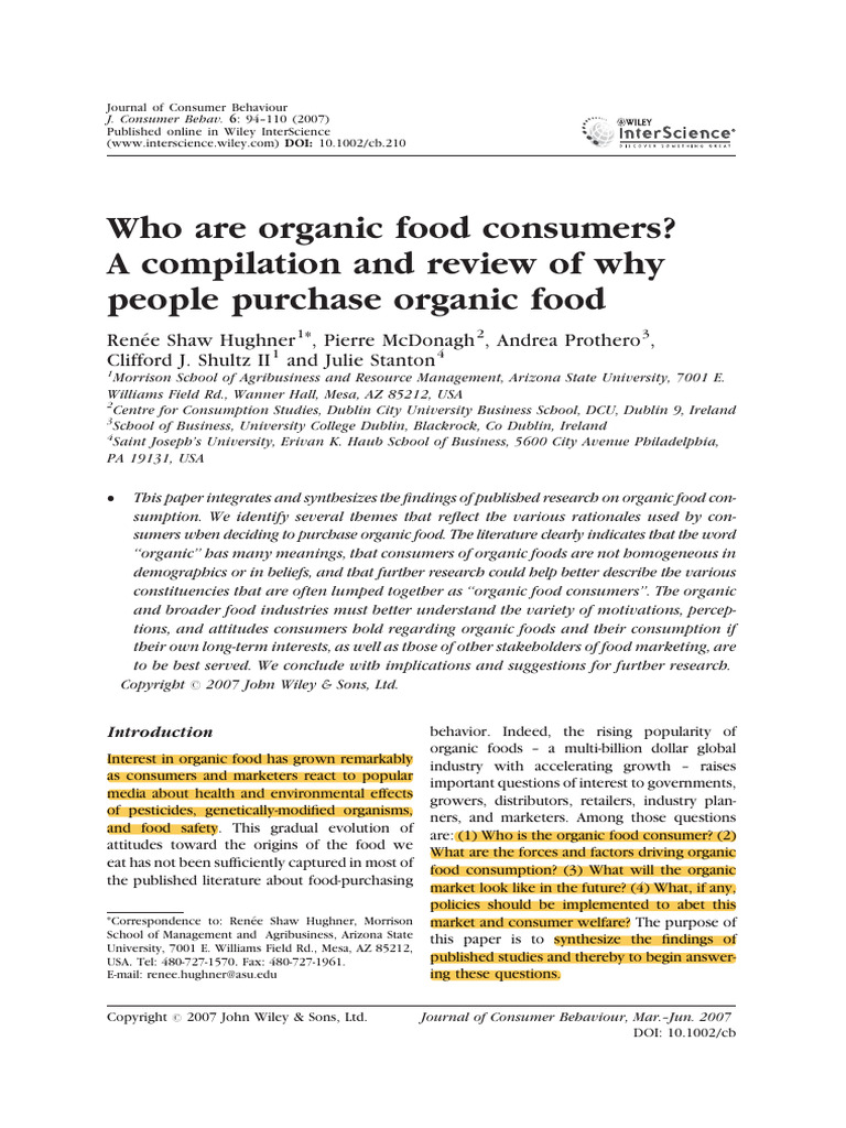 J of Consumer Behaviour - 2007 - Hughner - Who Are Organic Food ...