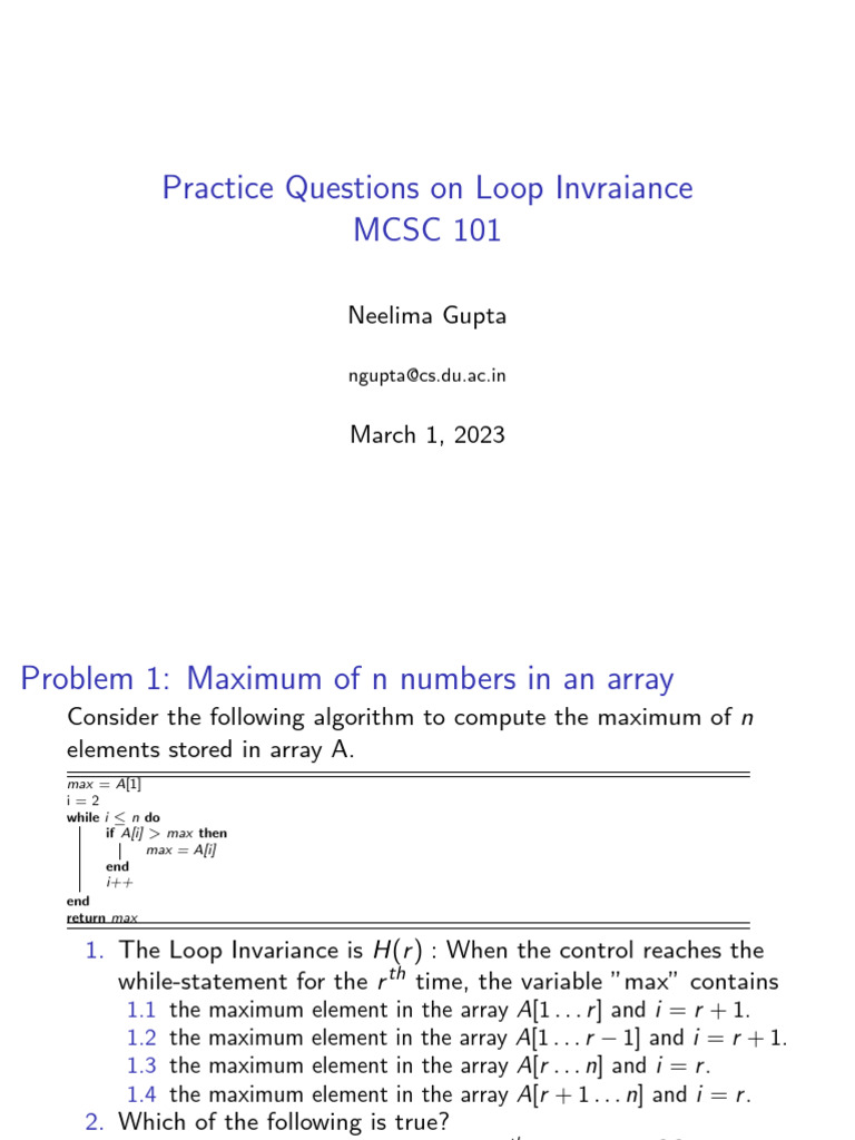 PracticeQs Loop Invariance | PDF | Invariant (Mathematics) | Algorithms