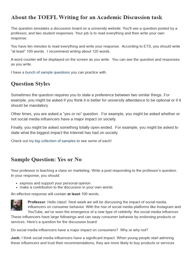 TOEFL Writing Question 2 - Academic Discussion Question Guide | PDF ...