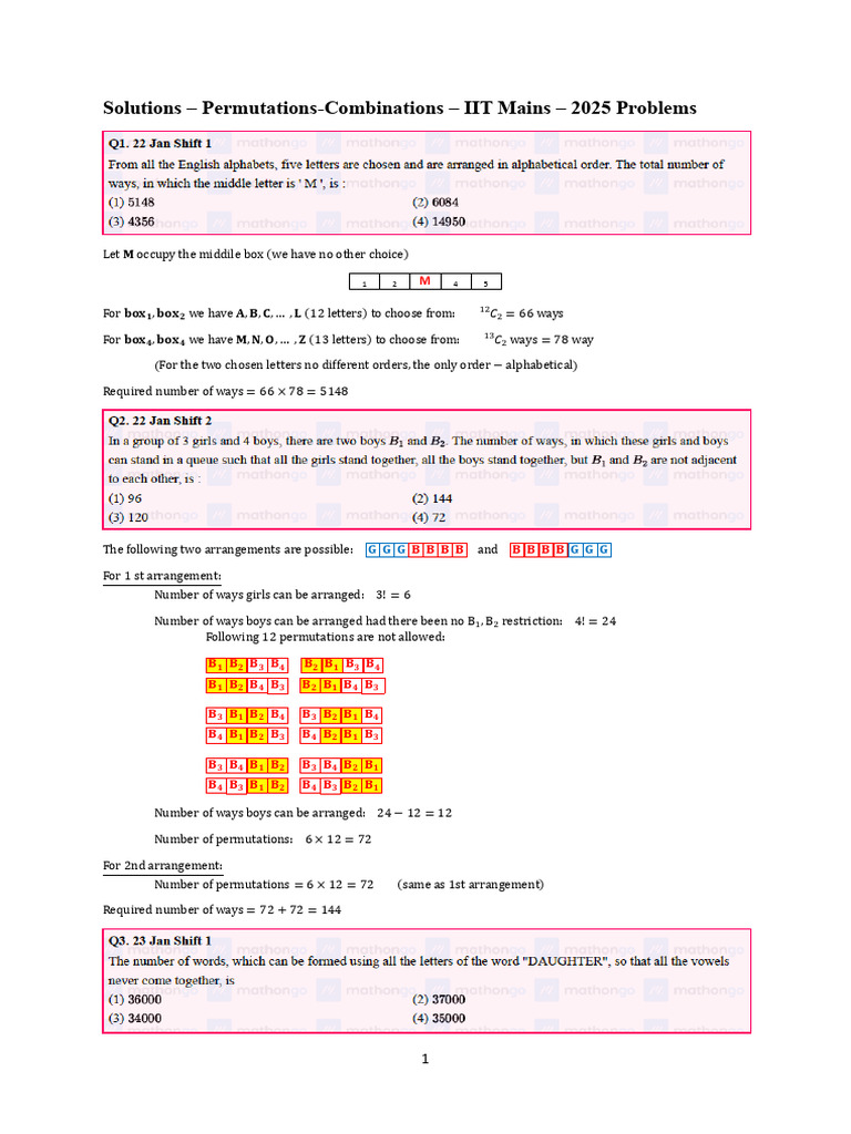 IIT Maths 2025 Permutations & Combinations Solution | PDF | Permutation | Mathematics