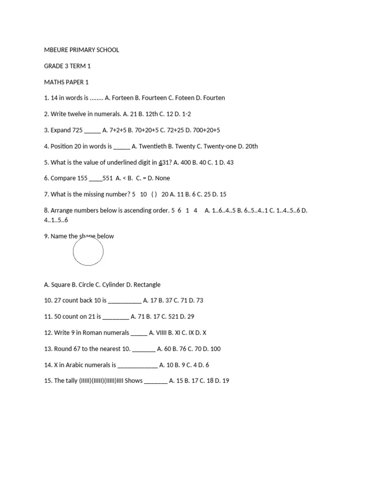 Grade3 Maths P1 | PDF