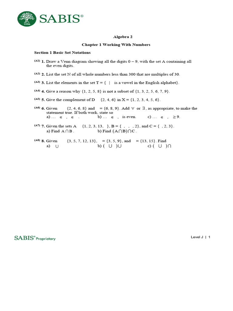 2425 Level J Algebra 2 Course Questions | PDF | Equations | System Of ...