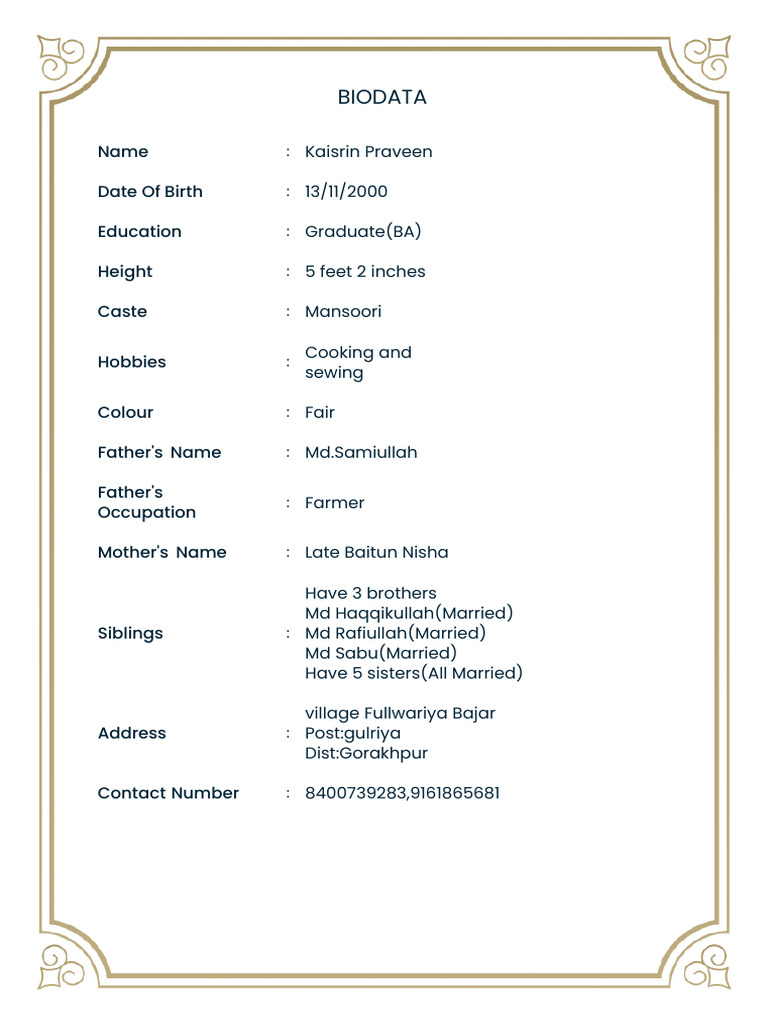 Kaisrin Praveen-Apnabiodata | PDF
