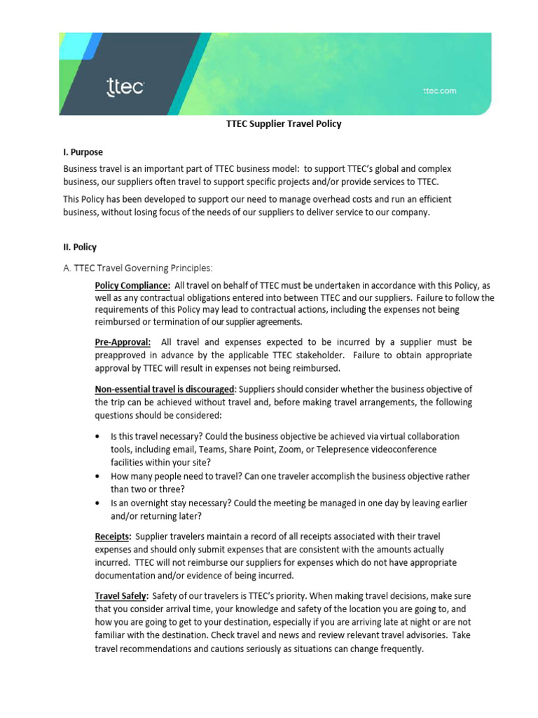 Ttec Supplier Travel Policy | PDF | Gratuity | Per Diem