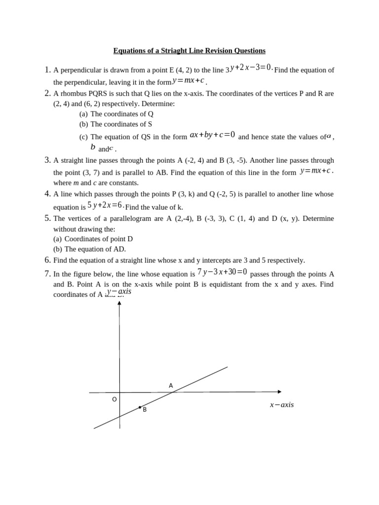 Equations of A Striaght Line Revision Questions | PDF