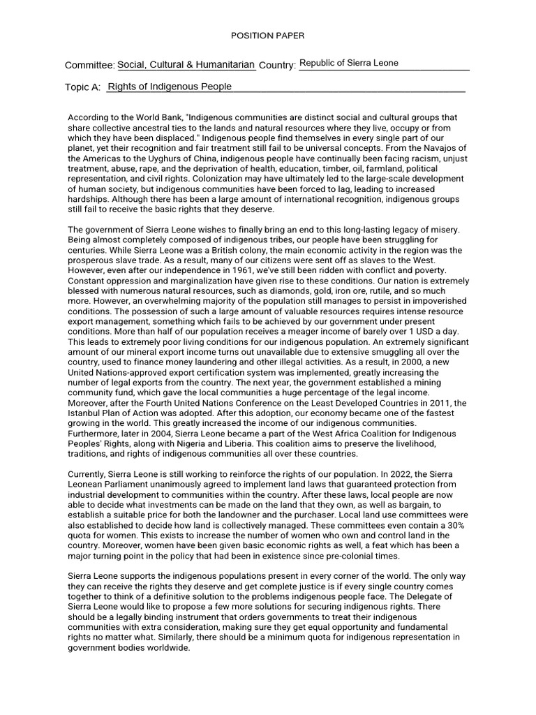 Position Paper - Sierra Leone - SOCHUM | PDF | Illegal Drug Trade | Human Trafficking