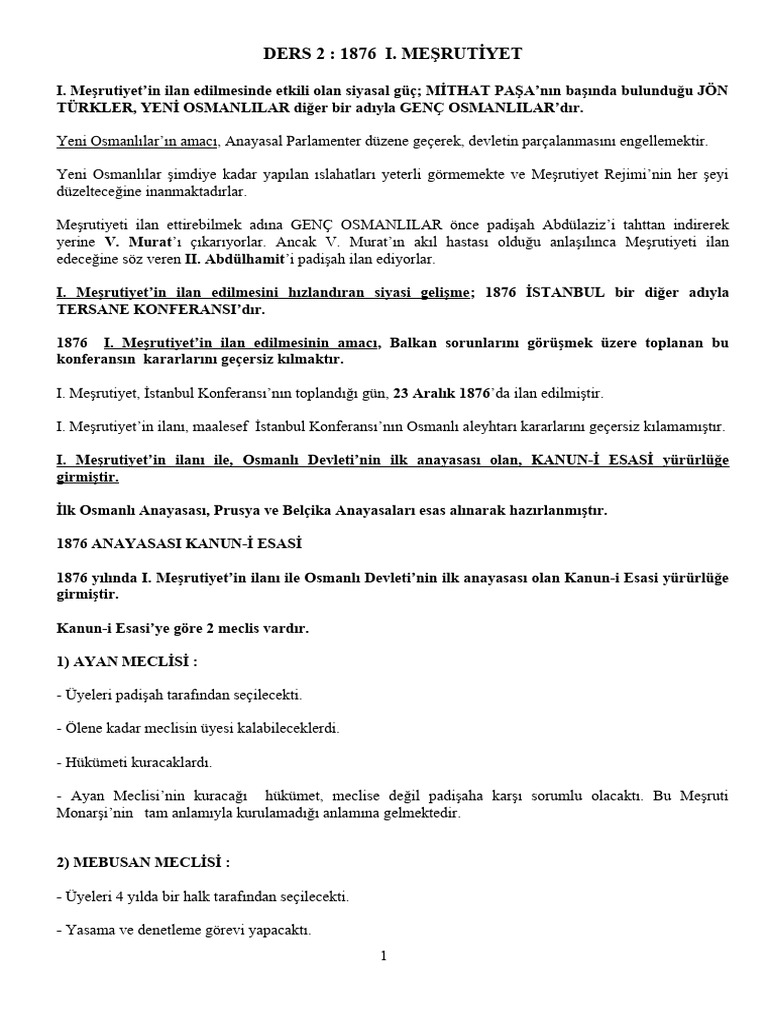 Ders 2 I. Ve II. Meşruti̇yet | PDF