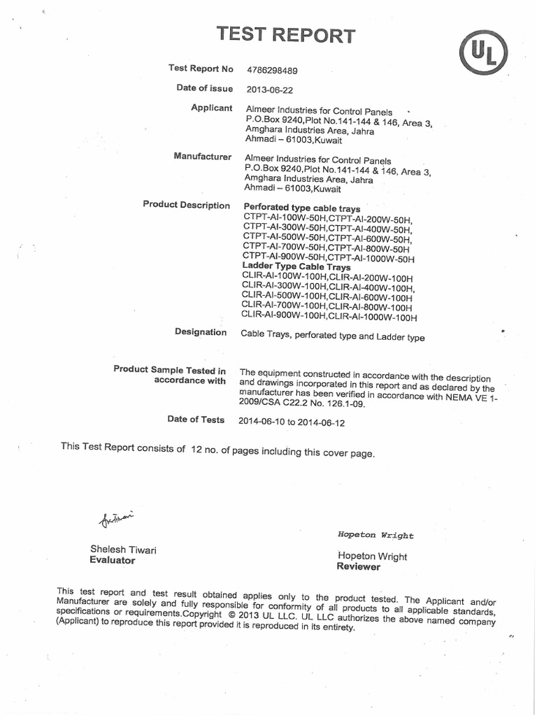 UL load test (NEMA TEST) | PDF
