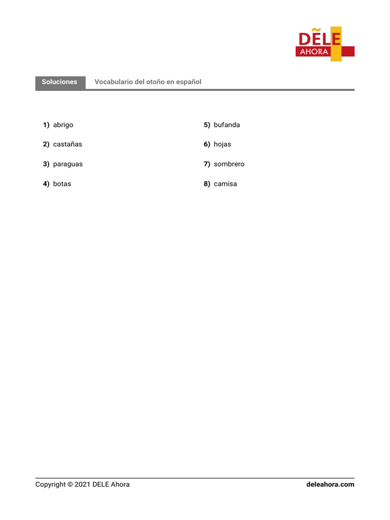 Vocabulario de otoño en español | PDF