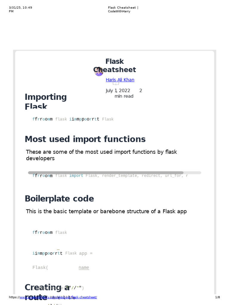 Flask Cheatsheet _ CodeWithHarry | PDF | Information Science ...