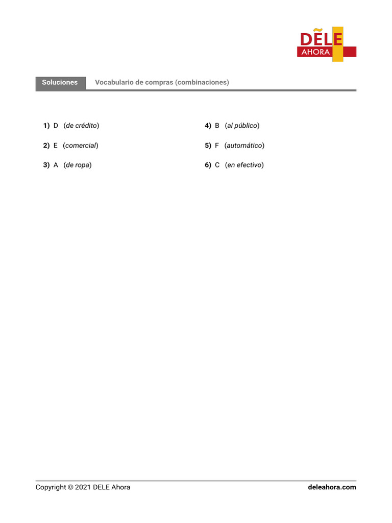 vocabulario-de-compras-combinaciones_soluciones | PDF