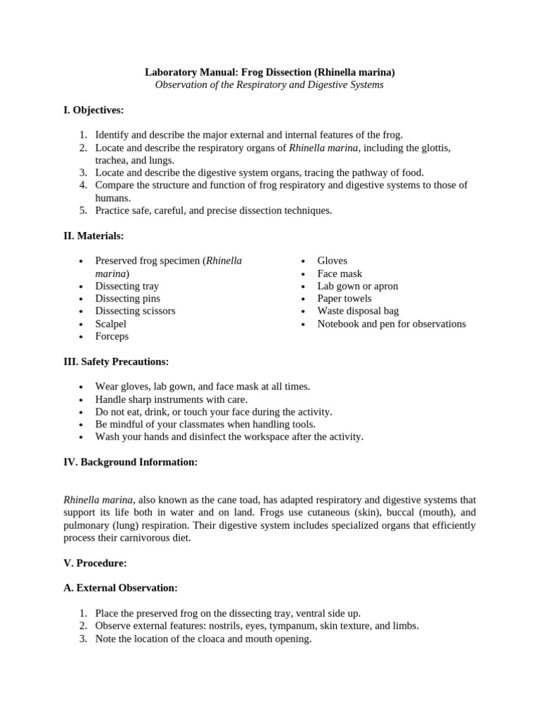 Laboratory Manual Frog Dissection | PDF | Gastrointestinal Tract | Lung