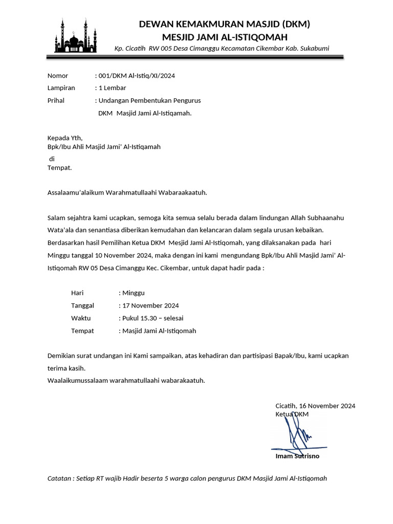 Undangan Pembentukan Pengurus DKM | PDF