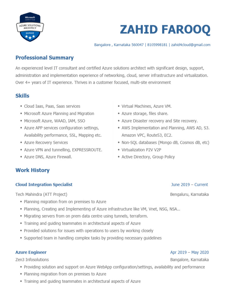 Zahid_Farooq_Resume | PDF | Microsoft Azure | Cloud Computing