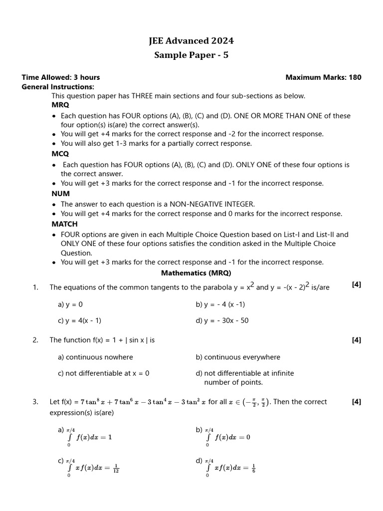 JEE Advanced 2024 Sample Paper Guide | PDF | Redox | Physical Chemistry