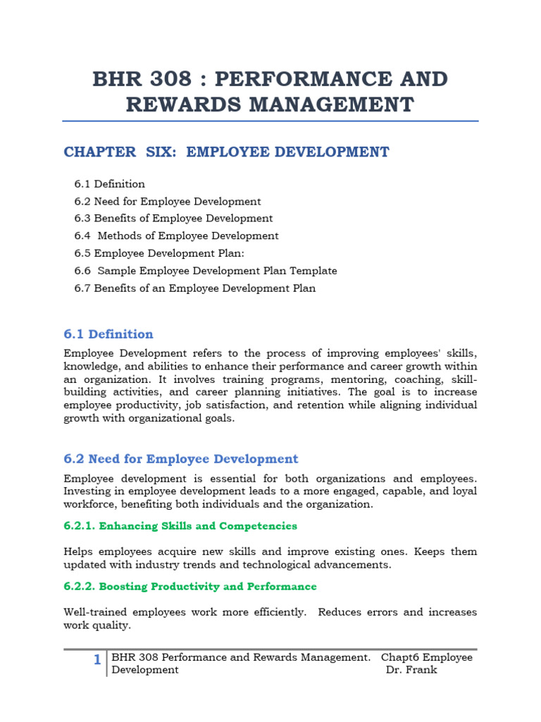 BHR 327 Chapter 6 Employee Development | PDF | Employee Retention | Mentorship