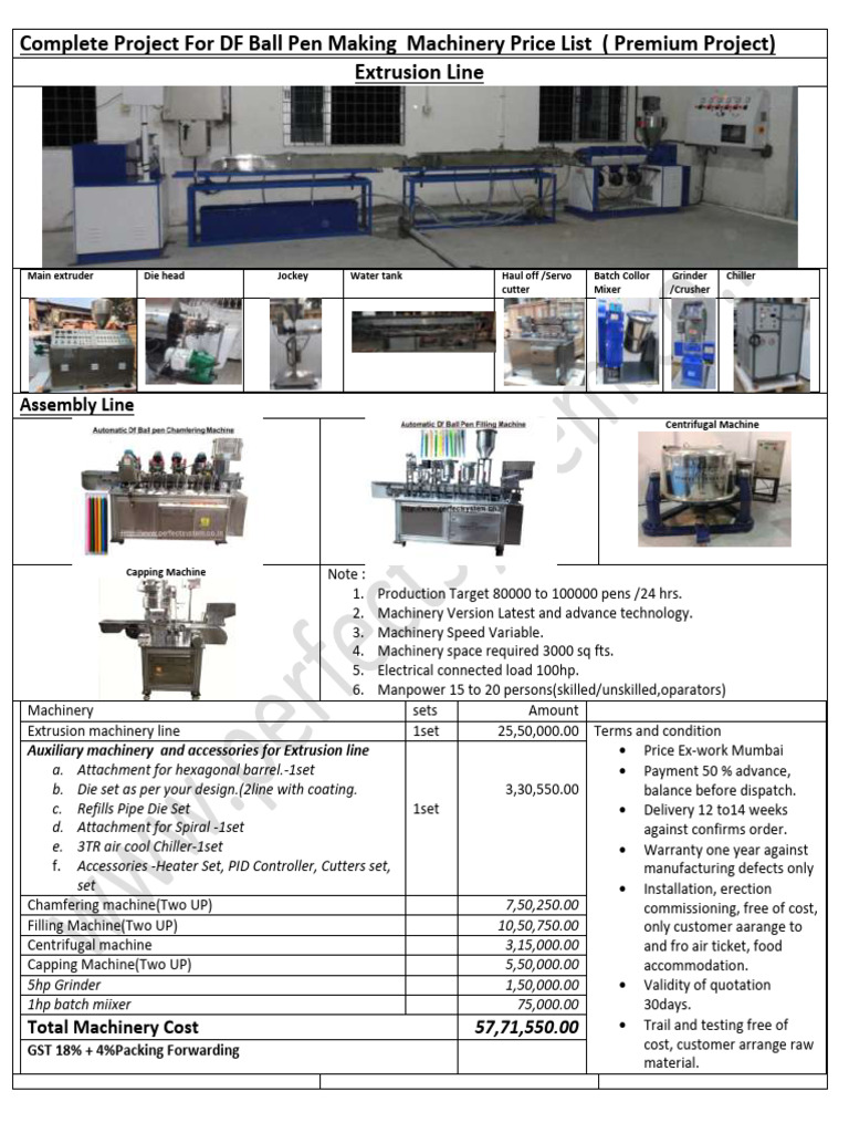 DF Ball Pen Machinery Price List | PDF | Business Process | Secondary ...