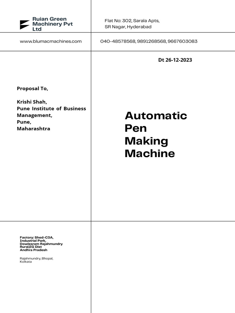 Proposal for Automatic Pen Making Machine | PDF