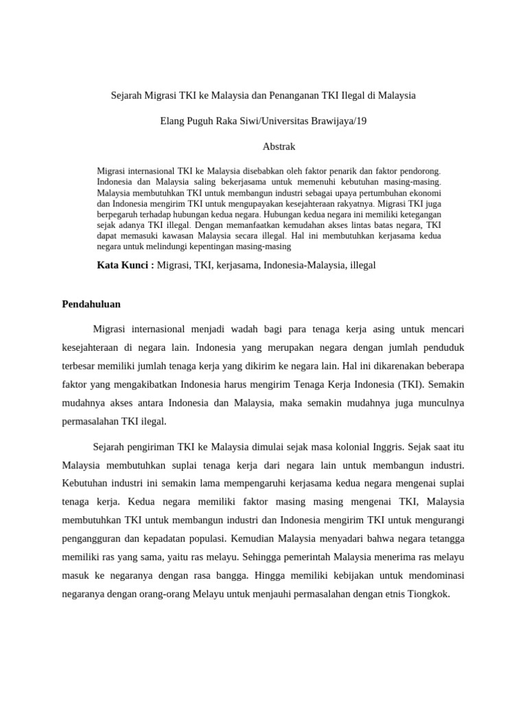 Sejarah Migrasi TKI ke Malaysia | PDF