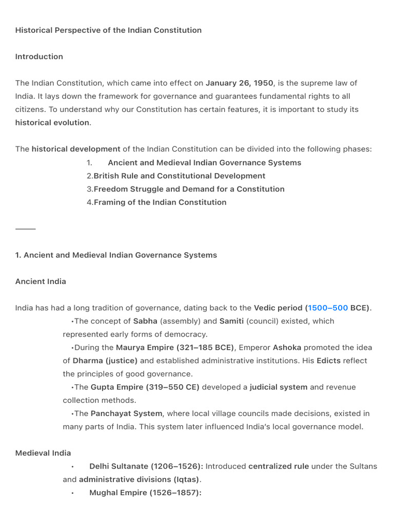 Historical Perspectives of Indian Constitution | PDF | Indian ...