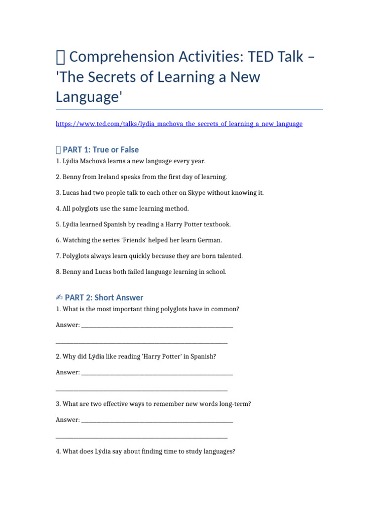 TED LanguageLearning Comprehension | PDF | Multilingualism | Reading Comprehension