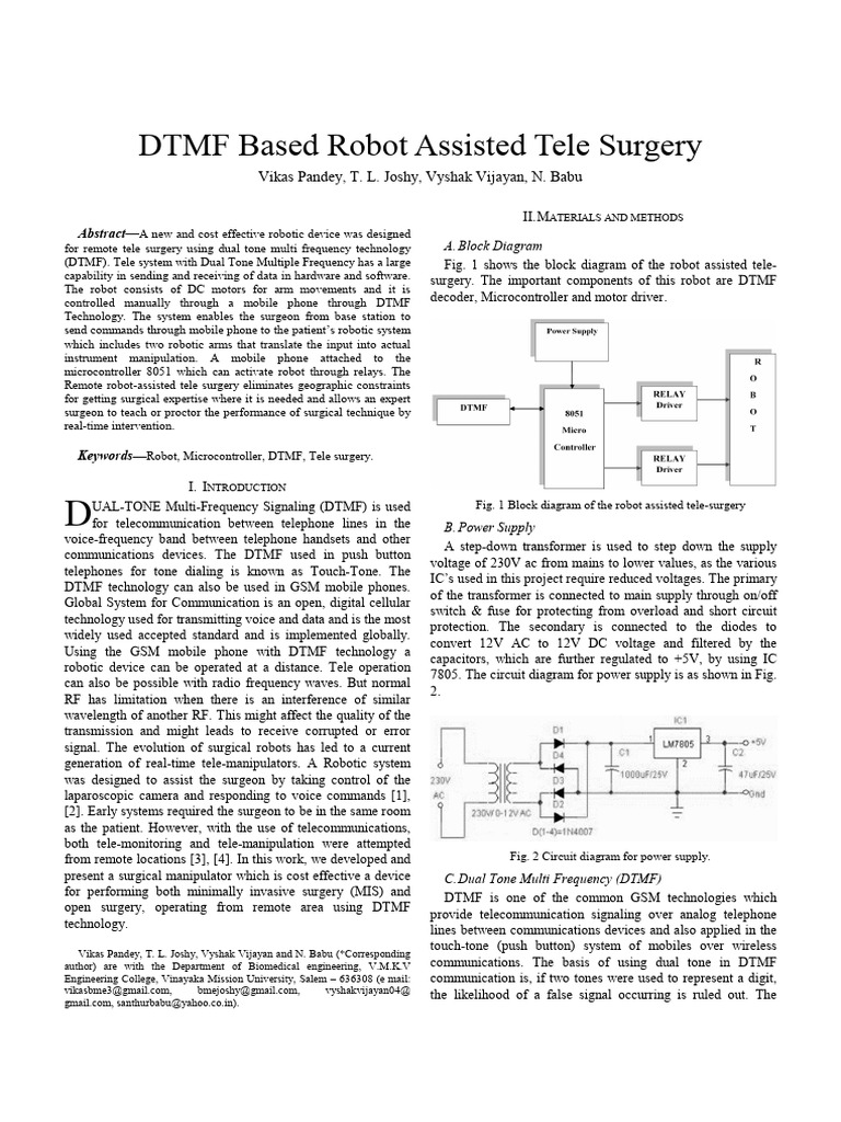 DTMF Based Robot Assisted Tele Surgery | PDF | Power Supply | Telephone