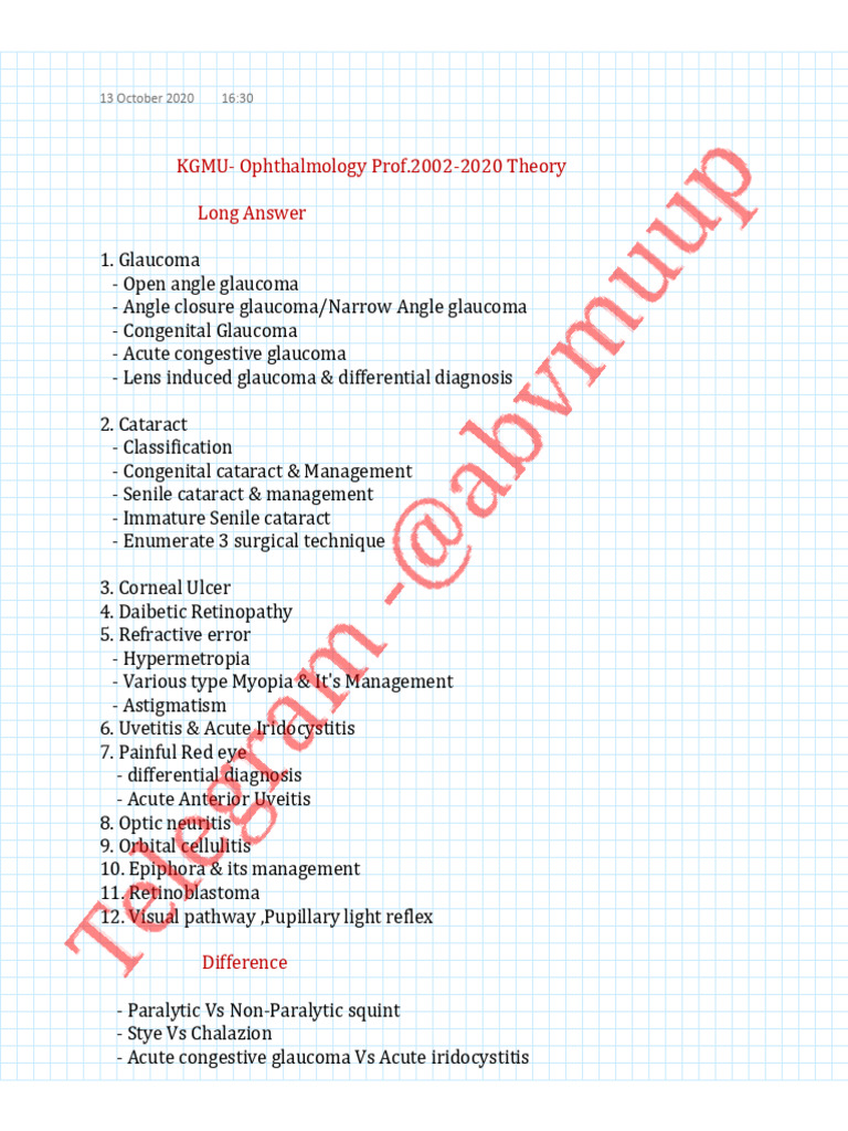 KGMU Ophtha Prof Theory 2002-2020 (1) | PDF