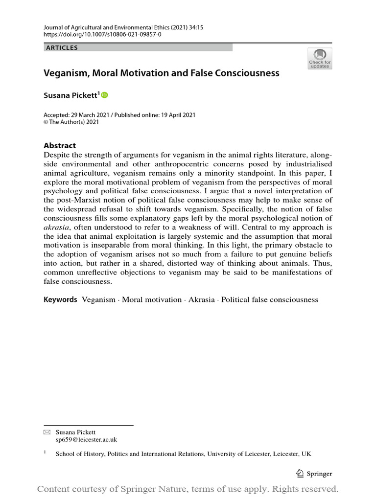 Veganism Moral Motivation and False Consciousness | PDF | Motivation ...
