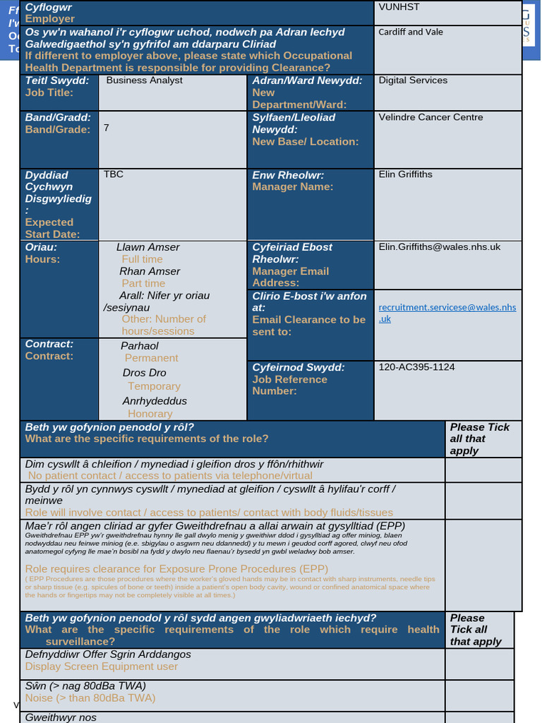 Occupational Health Requirements Form | PDF